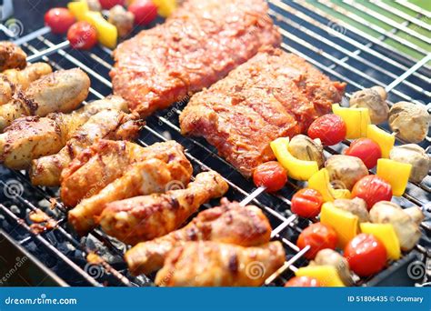 Assorted Meat On Bbq Grill Stock Image Image Of Cooking 51806435