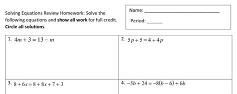 Solving Equations Review Guided Notes And Homework Assignment Multi
