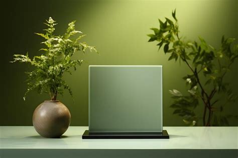 Premium Ai Image Green Flat Wall With Flower