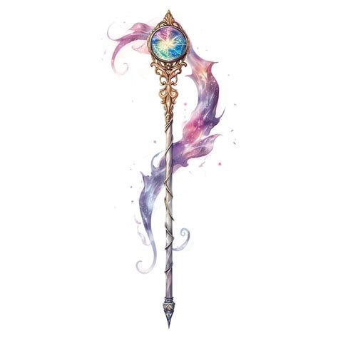 Premium Ai Image Beautiful Wizard Staff Watercolor Magical Fantasy