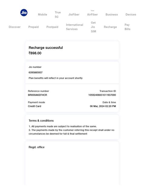 Jio Payment Receipt Pdf