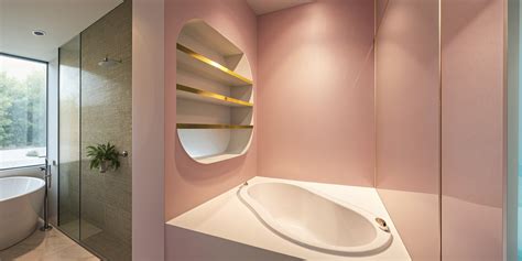 Modernist Interior Shot Atomic Ranch Bathroom View With Large Pink