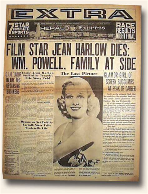 Great Headlines Speak For Themselves Jean Harlow Dies Historys