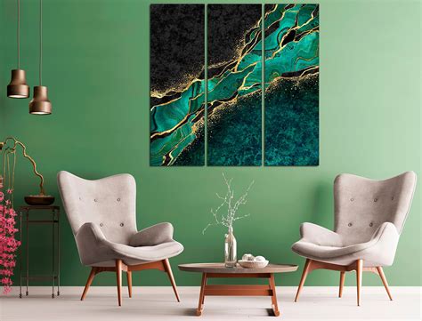 Gold Green Marble Art 3 Piece Wall Art Trendy Wall Art Emerald Green Etsy