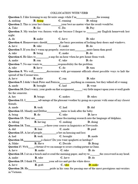 Collocation With Verb Pdf