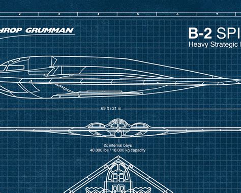 B 2 Spirit Bomber Blueprint Art Military Aviation Poster Digital
