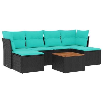 Vidaxl 7 Piece Patio Sofa Set With Cushions Black Poly Rattan Target