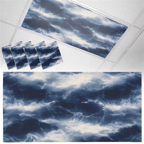 4 Pack Abstract Ocean Waves Fluorescent Light Covers For Ceiling Lights