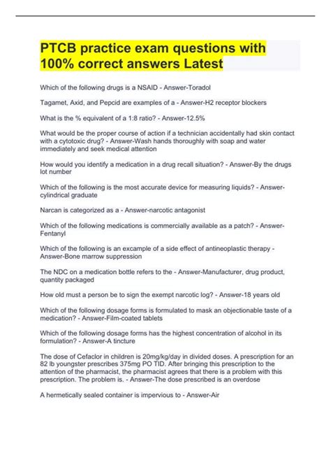 Ptcb Practice Exam Questions With 100 Correct Answers Latest Ptcb Stuvia Us