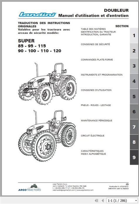 Landini Tractor Super 85 To Super 120 Operation And Maintenance Manual
