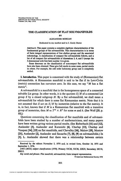 Pdf The Classification Of Flat Solvmanifolds Fundamental Groups Of All Compact Flat