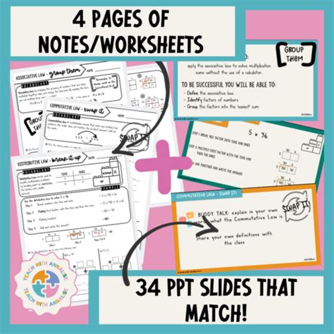Bundle Distributive Associative And Commutative Worksheets And Matching