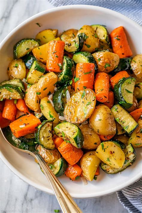 Garlic Herb Roasted Potatoes Carrots And Zucchini Healthy Recipes