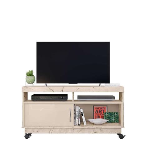 Rack Artur Para Tv 50 Polegadas Com Rodízios Calacata E Off White Madetec Rack Magazine Luiza