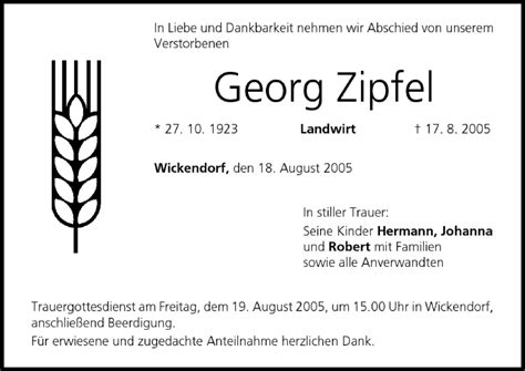 Georg Zipfel Traueranzeige Frankende