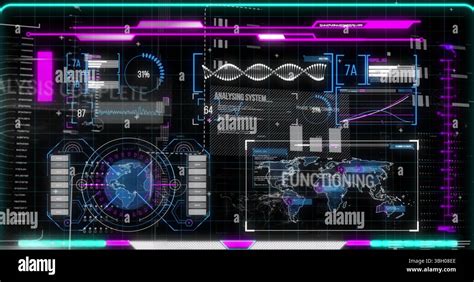 Image Of Graphical Infographic Interface With Analyzing System Functioning Analysis Complete