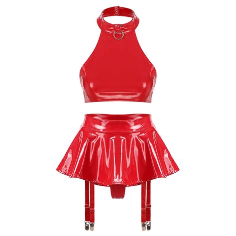 Womens Patent Leather Lingerie Set 2pcs Nightclub Rave Dance Outfit O