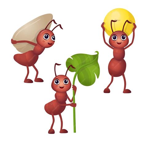 Premium Vector Set Of Funny Cartoon Ants Ants Carry A Leaf Seeds And