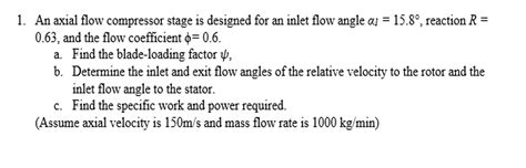 Solved 1 An Axial Flow Compressor Stage Is Designed For An