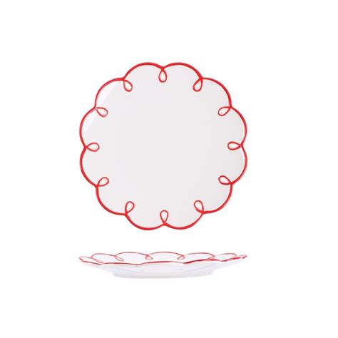 Colias Wing 8 Inches Red Edge Design Flower Shaped Ceramic Dinner