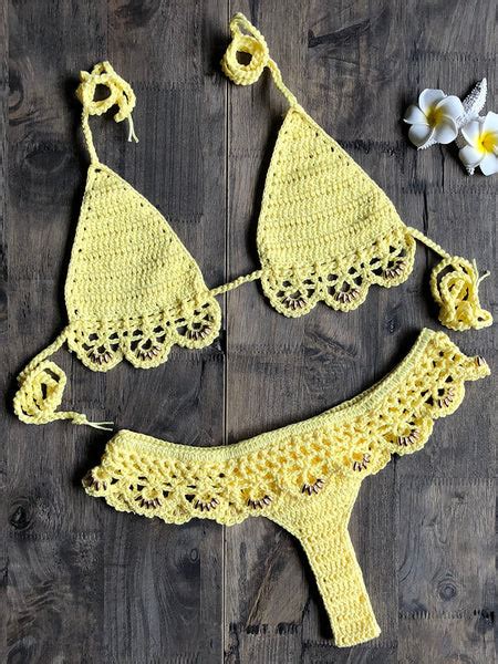 Womens Crochet Micro Bikini Set High Waist Thong Halter Sexy Swimwear