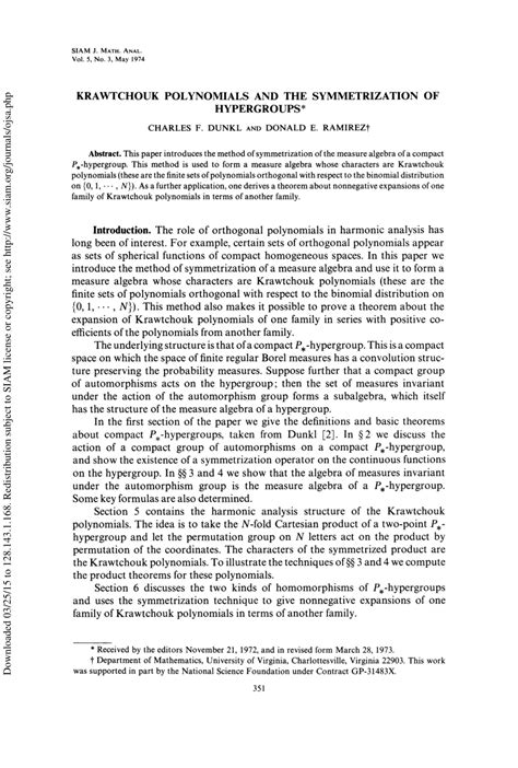 Pdf Krawtchouk Polynomials And The Symmetrization Of Hypergroups