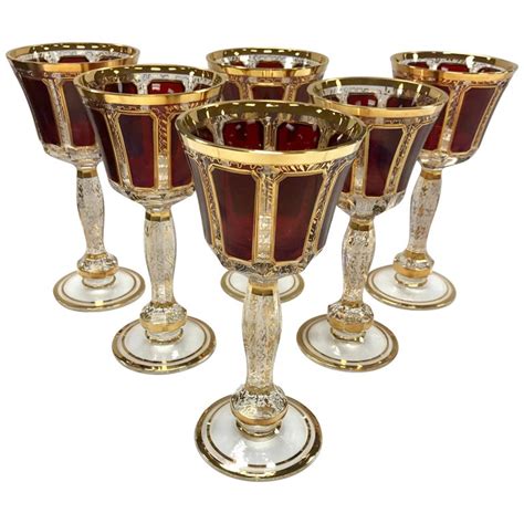 Set Of 6 Red And Gold Venetian Wine Glasses Goblets At 1stdibs