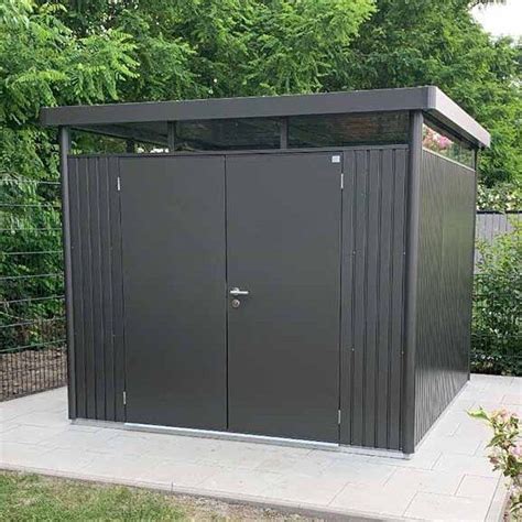 Stilvolle Gartenhütte Aus Metall Mit Flachdach Biohort Deutschland