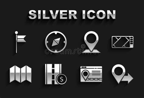 Set Toll Road Traffic Sign Gps Device With Map Location Infographic Of City Navigation