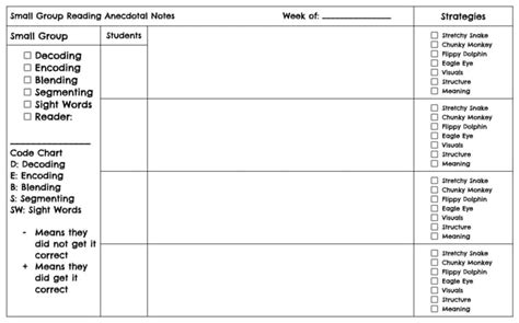 Small Group Anecdotal Notes Template Reading And Math Editable