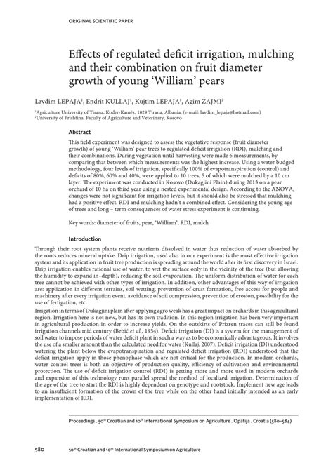 Pdf Effects Of Regulated Deficit Irrigation Mulching And Their