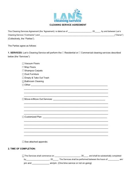 41 Printable Cleaning Contract Templates 100 Free