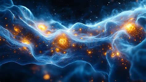 Abstract Blue Energy Flow With Glowing Orange Particles Stock Illustration Illustration Of