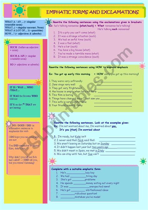 Emphatic Forms And Exclamations Esl Worksheet By Afrodite