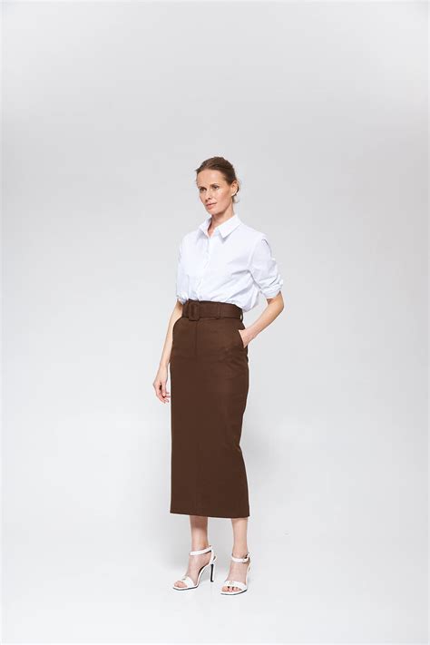 Спідниця міді з посадкою на талії коричнева Morandi