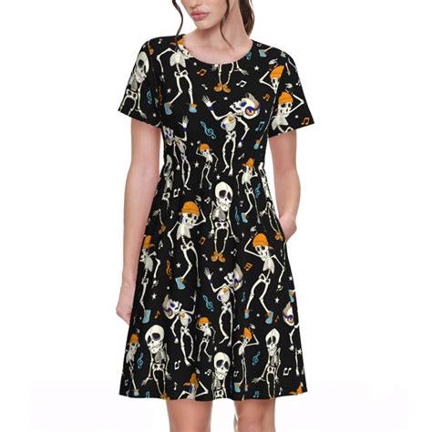 Cauagu Dancing Skeleton Party Print Summer Dresses For Women 2025 Loose