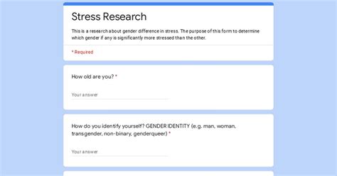 School Research Questionnaire Topic Is Gender Difference In Stress Rsamplesize