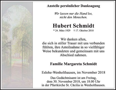 Traueranzeigen Von Hubert Schmidt Trauer In Nrw De