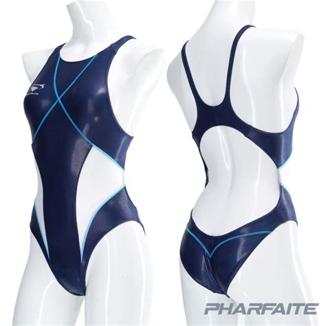 日本sgs材质pharfaite品牌高叉女连体泳衣性感拼色亮面竞游水着