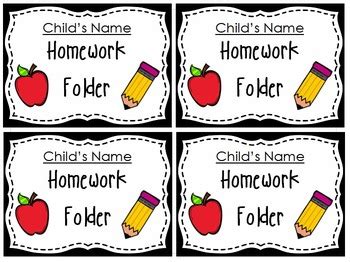 Editable Homework Folder Labels By Sirena Merida Tpt