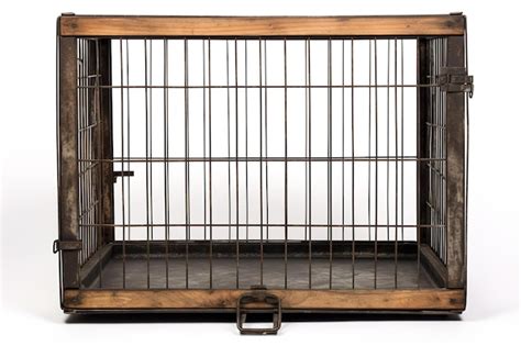 A Rusty Wire Cage With Wooden Accents Stands Empty On A Clear Png Or White Background Premium