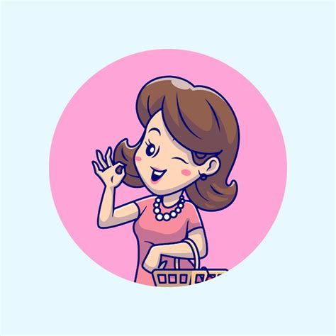 Mujer Linda Comprando Con Canasta Icono Vectorial De Dibujos Animados Ilustración De Personas