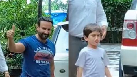 Birthday Boy Saif Ali Khan Steps Out With Son Taimur Receives Flowers