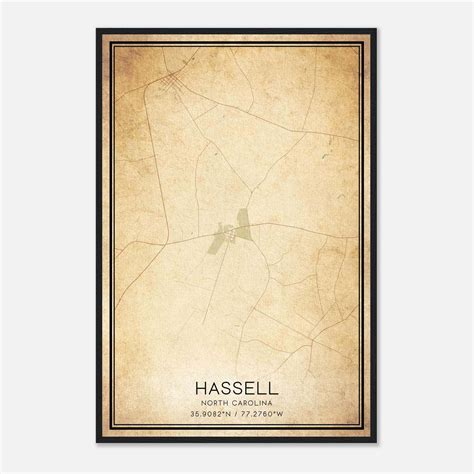 Vintage Hassell North Carolina Map Poster Hassell Nc City Road Wall Art Print Custom Maps