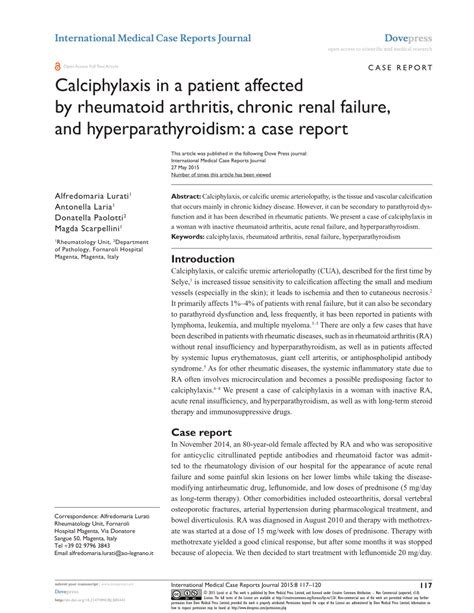 Pdf Calciphylaxis In A Patient Affected By Rheumatoid Arthritis