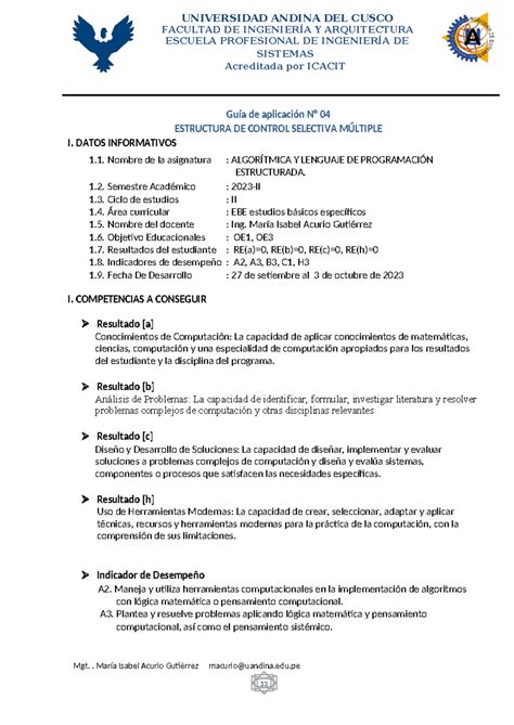 Guia N° 04 Estructura Selectiva Multiple 2023 Ii Python Facultad De IngenierÍa Y Arquitectura
