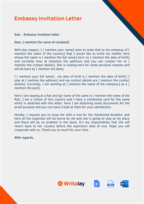 Embassy Invitation Letter 4 Templates Writolay