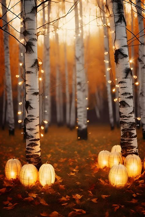 Fall Birch Trees Lights Photography Backdrop Rr7 164