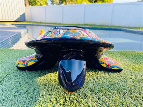 Handmade Talavera Turtle Planter Mexican Ceramic Pottery Colorful