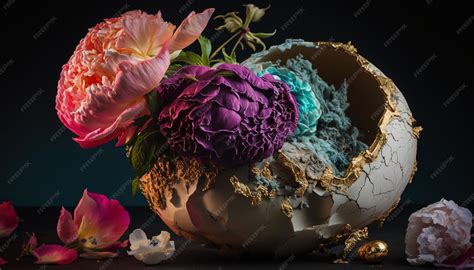 Premium Photo Spectacular Kintsugi Jade Opal Mushroom Ceramic Peonie